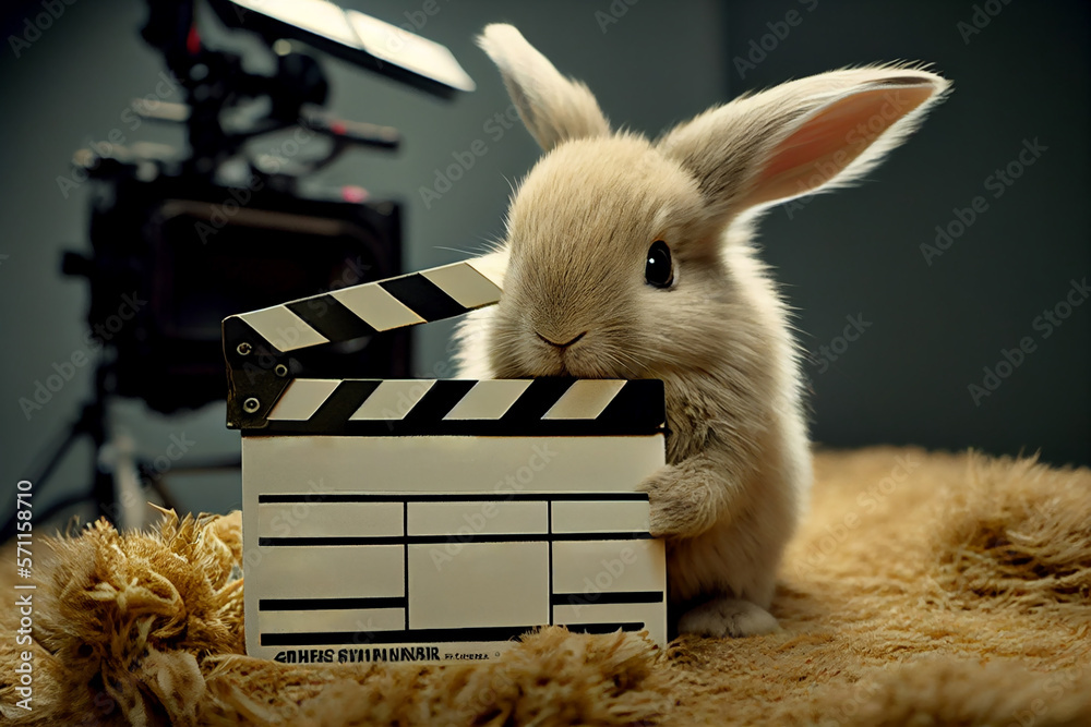 Animal movie audition rabbit pet portrait with clapperboard, funny ...