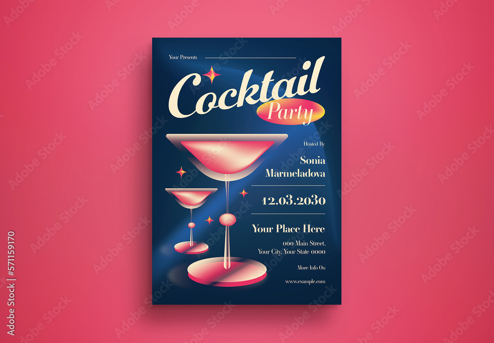 Blue Gradient Cocktail Party Flyer Layout Stock Template | Adobe Stock