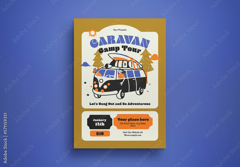 Olive Flat Campervan Tour Flyer Layout Stock Template | Adobe Stock