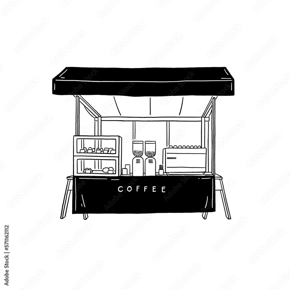Coffee shop Booth minimal design Hand drawn line art illustration Stock ...
