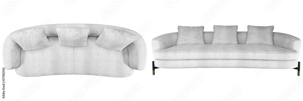 sofa White fabric isolated on white background, 3D PNG. Stock ...