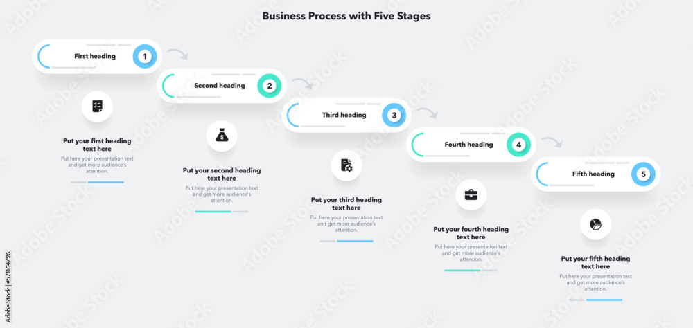Infographic for business process with five stages. Simple flat template ...