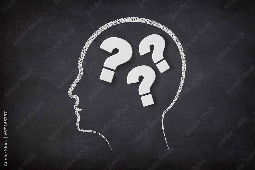 Human brain with question mark concept on chalkboard Stock Photo ...