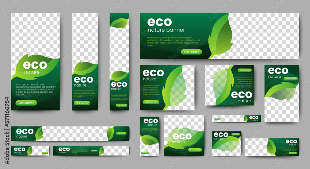 Green banner design web template Set, Horizontal header web banner ...