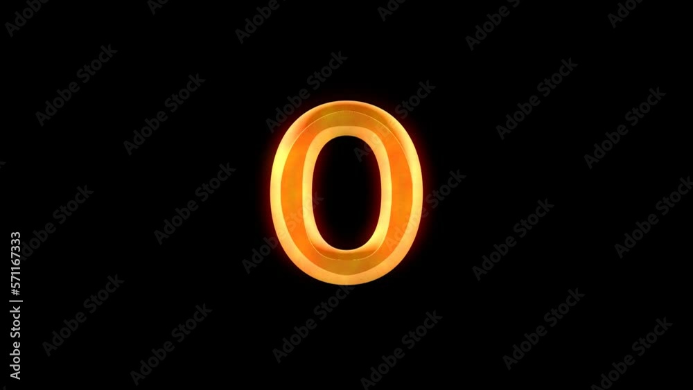 Number 0 zero animation on transparent background with golden lens ...