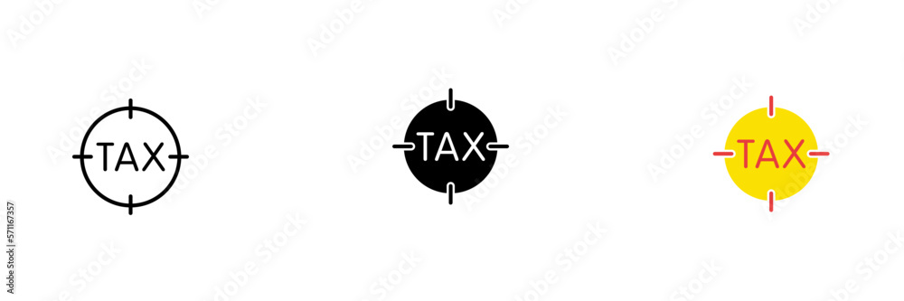 Tax icon in crosshairs. Tax evasion, financial fraud, legal business ...