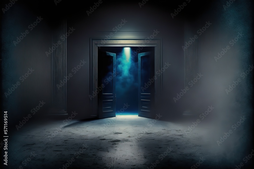 The dark stage shows, dark blue background, an empty dark scene, neon ...