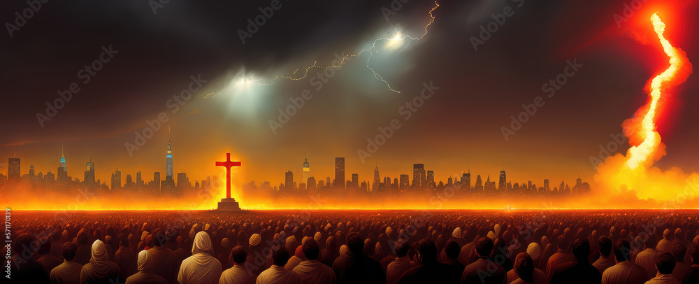 Judgement day. The return of Jesus Christ, Bible concept. Illustration ...