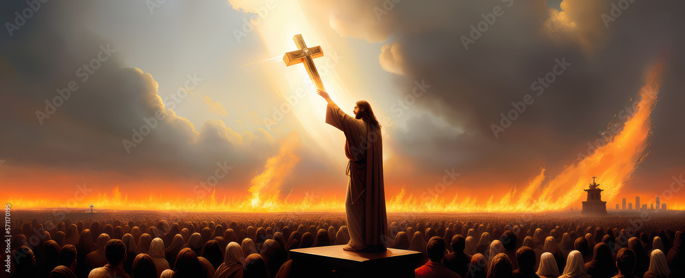 Judgement day. The return of Jesus Christ, Bible concept. Illustration ...