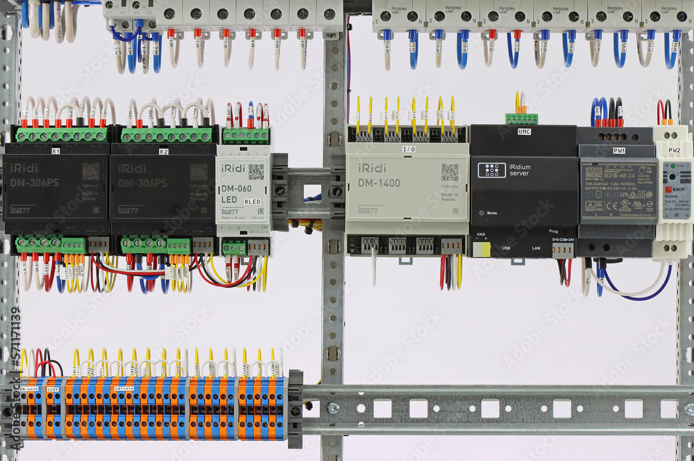 Electrical switchboard with IEK circuit breakers installed to protect ...