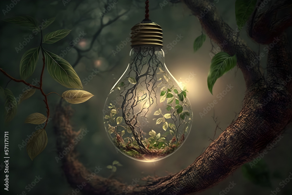 Growth and Development: A Lightbulb Sprouting from a Tree Branch Stock ...