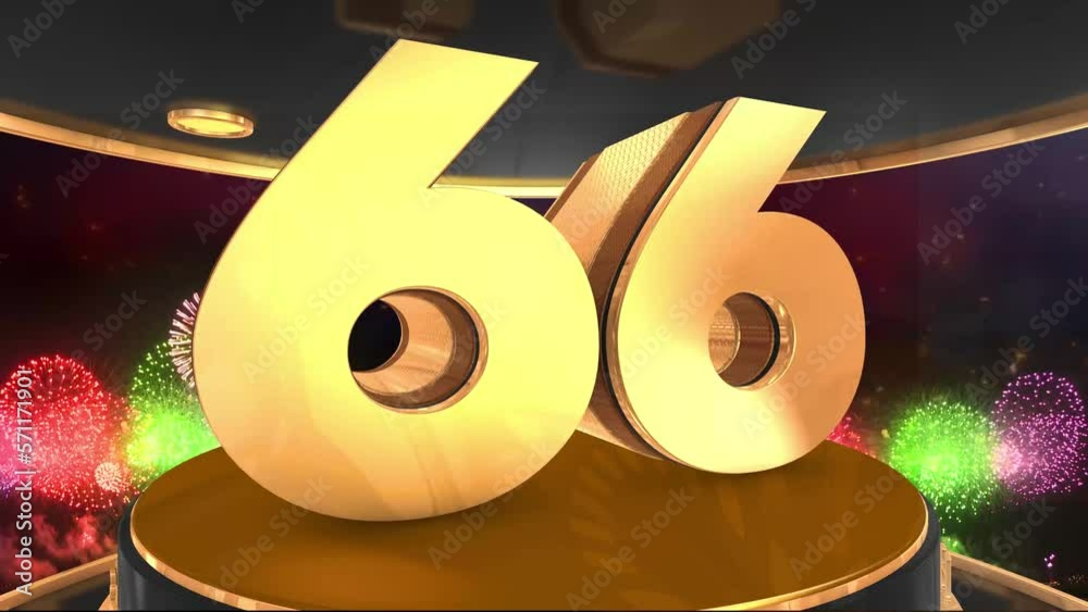 66th birthday animation in gold with fireworks background, Animated 66 ...