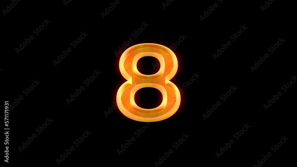 Number 8 eight animation on transparent background with golden lens ...