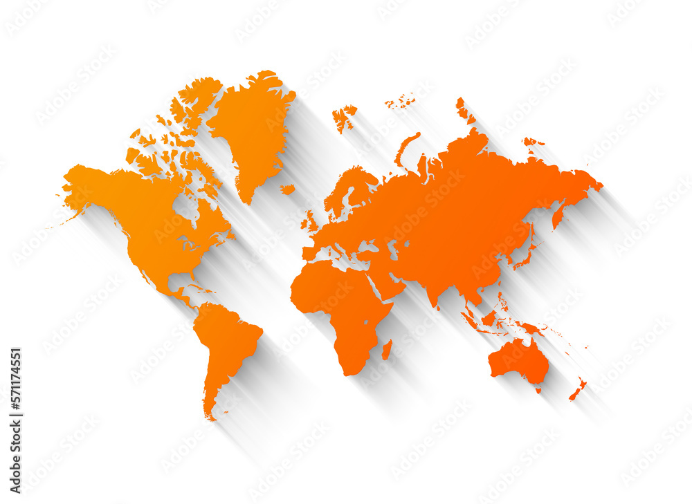 Orange world map illustration on transparent background Stock ...