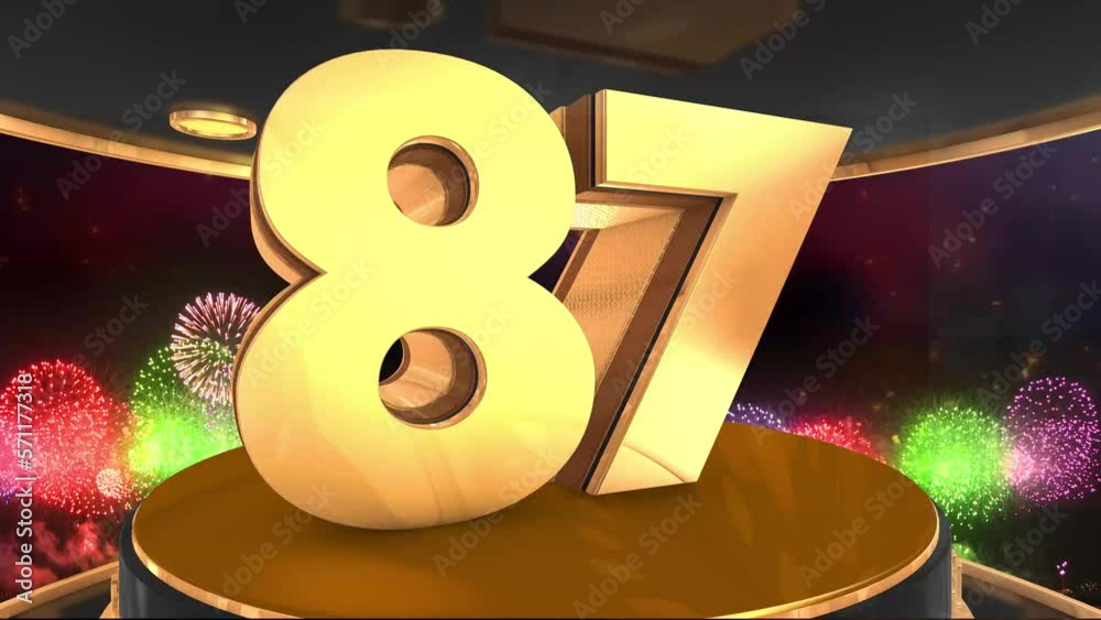 87th birthday animation in gold with fireworks background, Animated 87 ...