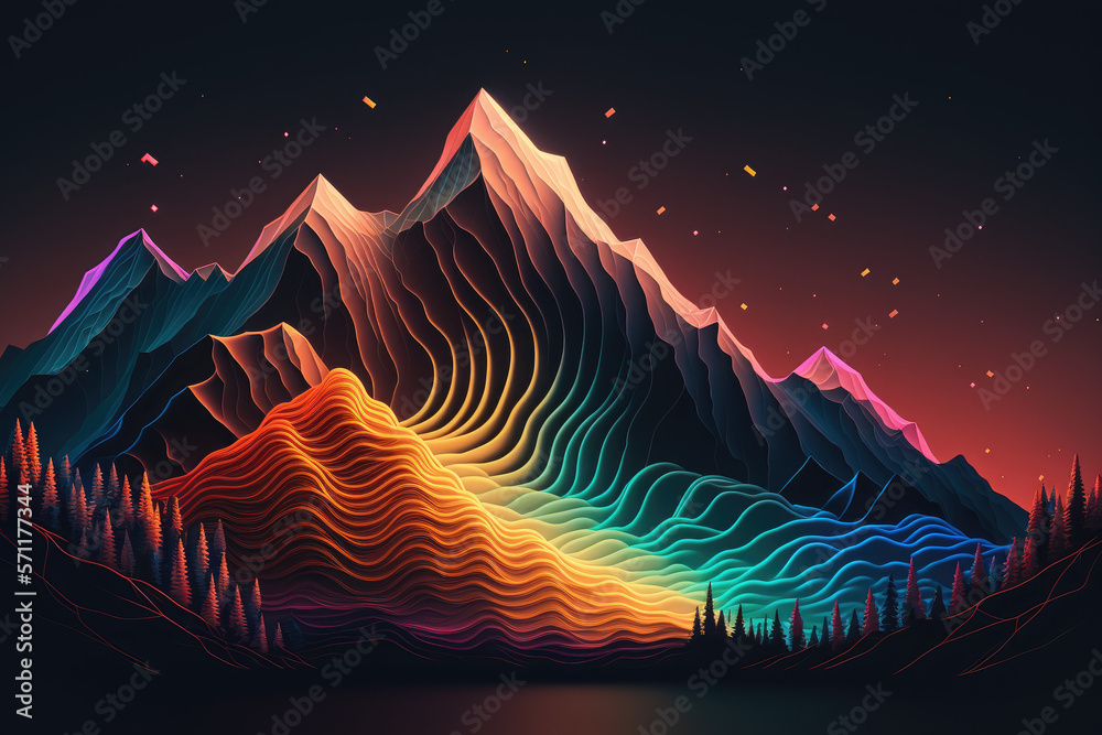 Neon Mountain Illustration, Synthwave, Fantasy, Imaginative, Other ...