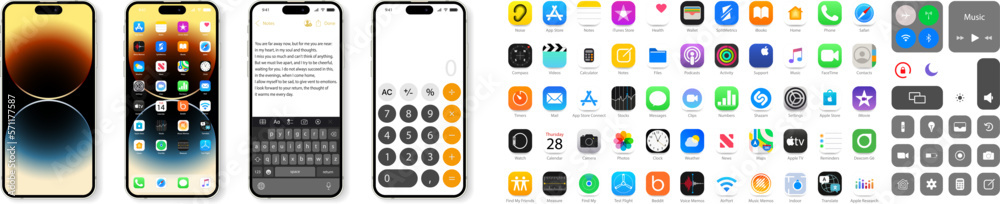 Apple interface. Iphone display. Iphone home page with popular apps ...