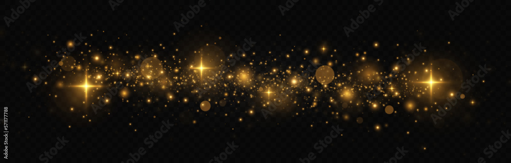 Sparkling space magical dust particles. The dust sparks and golden ...