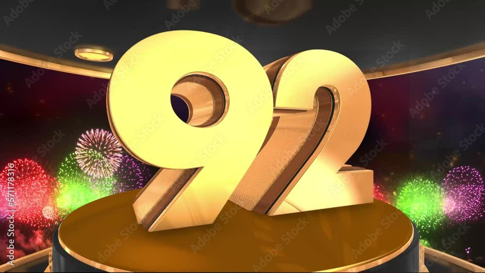 92nd birthday animation in gold with fireworks background, Animated 92 ...