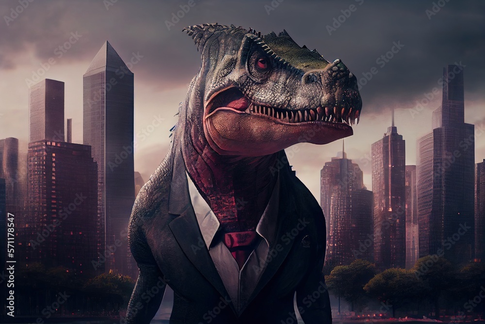Dinosaur in a human suit. Portrait of crocodile in a business suit. Angry chief dinosaur in suit ...