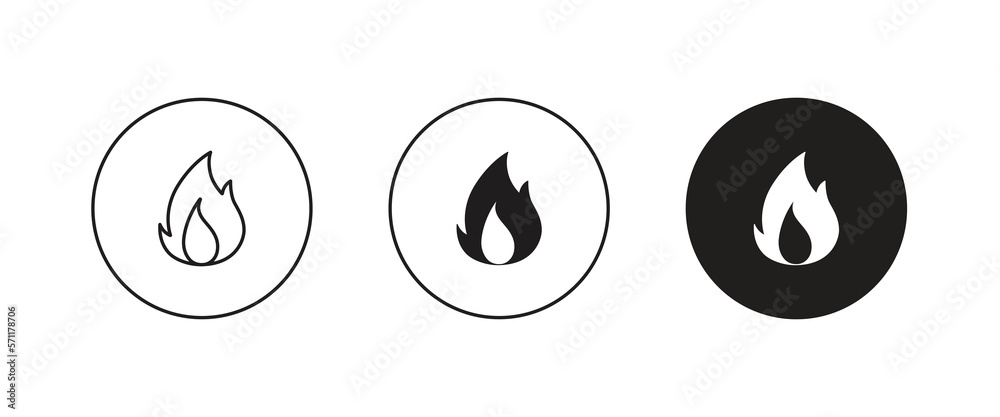 Fire flame icon vector template. Hot caution or spicy food. Vector logo ...
