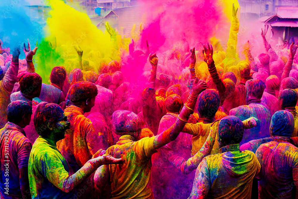 Indian Holi Festival in the spring, Generative AI Art Illustration 02 ...