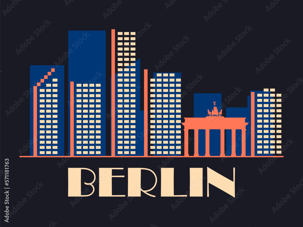 Berlin landscape in vintage style. Retro banner of Berlin city with ...