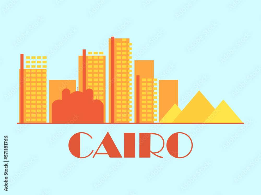 Cairo landscape in vintage style. Retro banner of Cairo with ancient ...