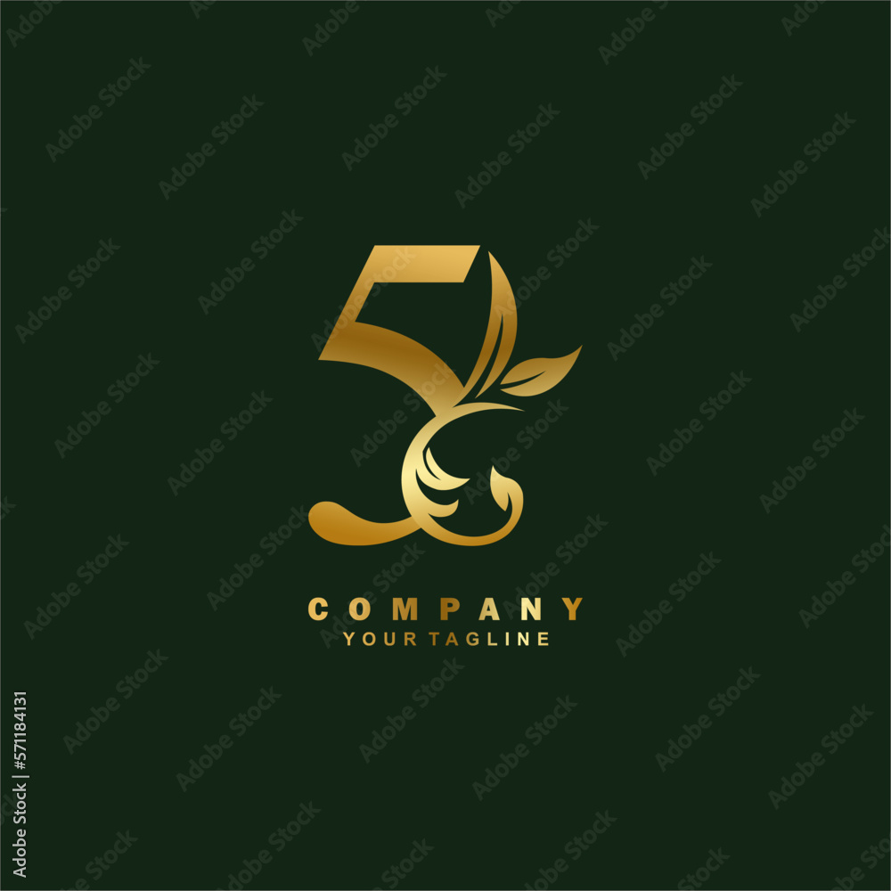 luxury golden number 5 logo design with beautiful ornament. suitable ...