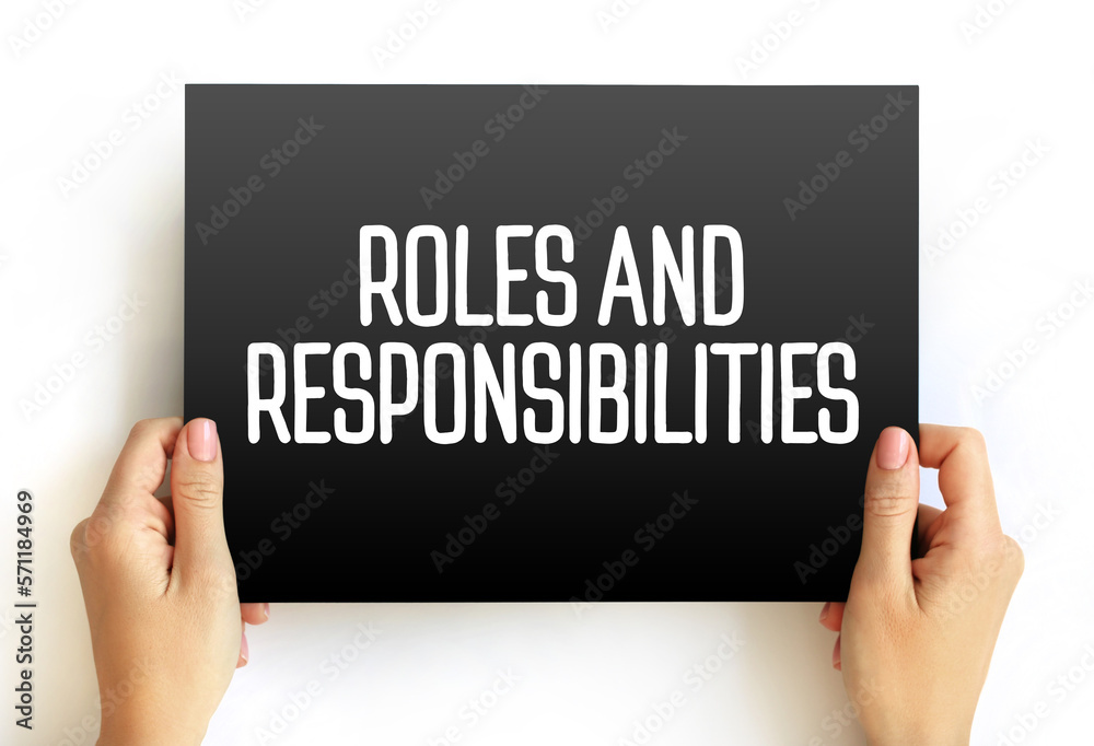 Roles And Responsibilities text on card, concept background Stock Photo ...