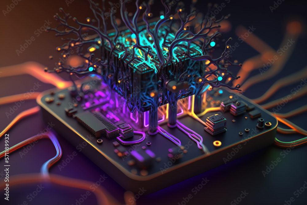 Neuroprocessor. An abstract 3D illustration of a chip processor with ...