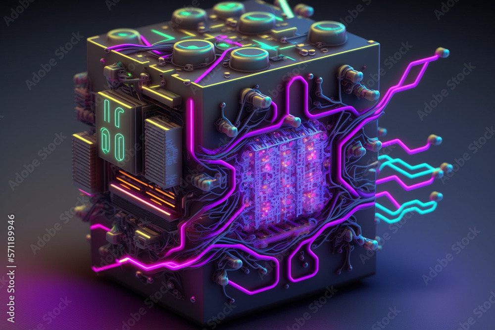 Neuroprocessor. An abstract 3D illustration of a chip processor with ...