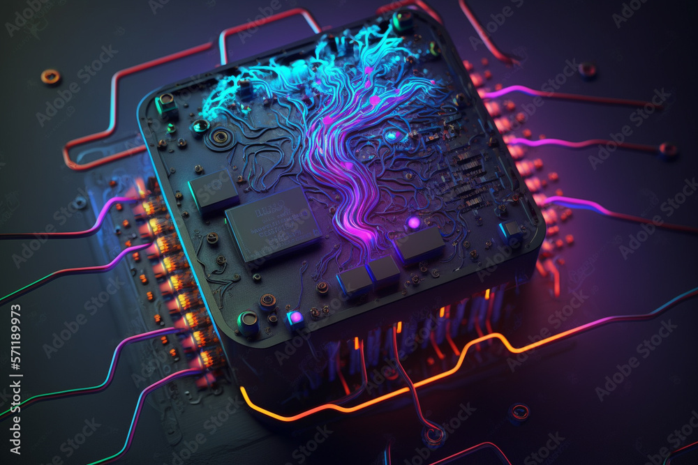 Neuroprocessor. An abstract 3D illustration of a chip processor with ...