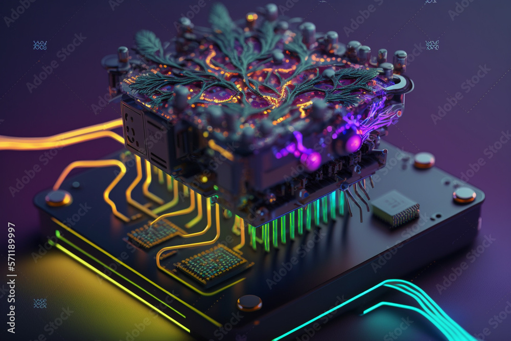 Neuroprocessor. An abstract 3D illustration of a chip processor with ...