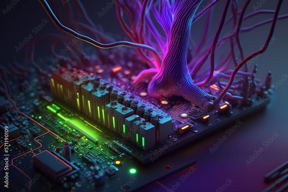 Neuroprocessor. An abstract 3D illustration of a chip processor with ...