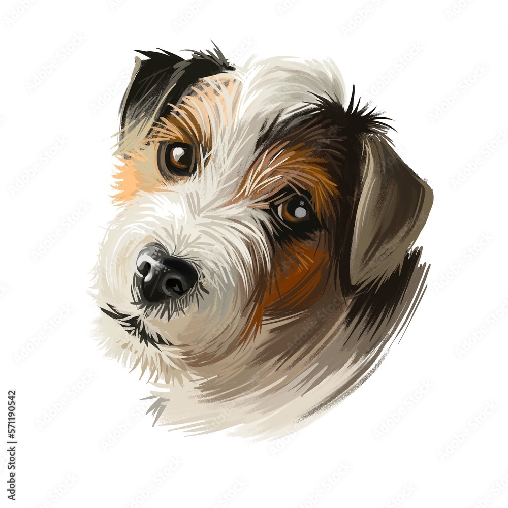 Parson Russell Terrier dog portrait isolated on white. Digital art ...