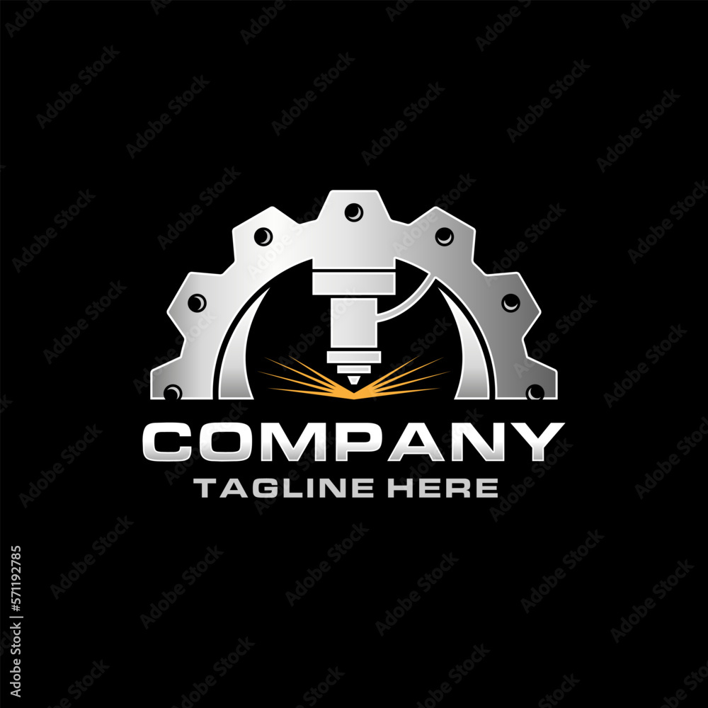 Laser cutting logo emblem in black background, Professional CNC machine ...