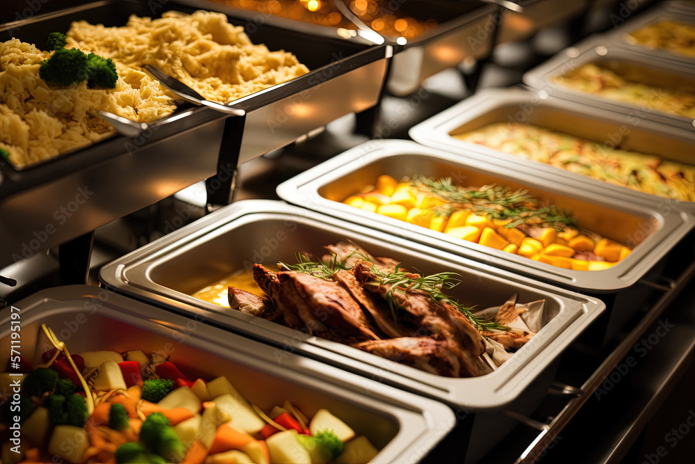 catering buffet food with heated trays ready for service Stock ...