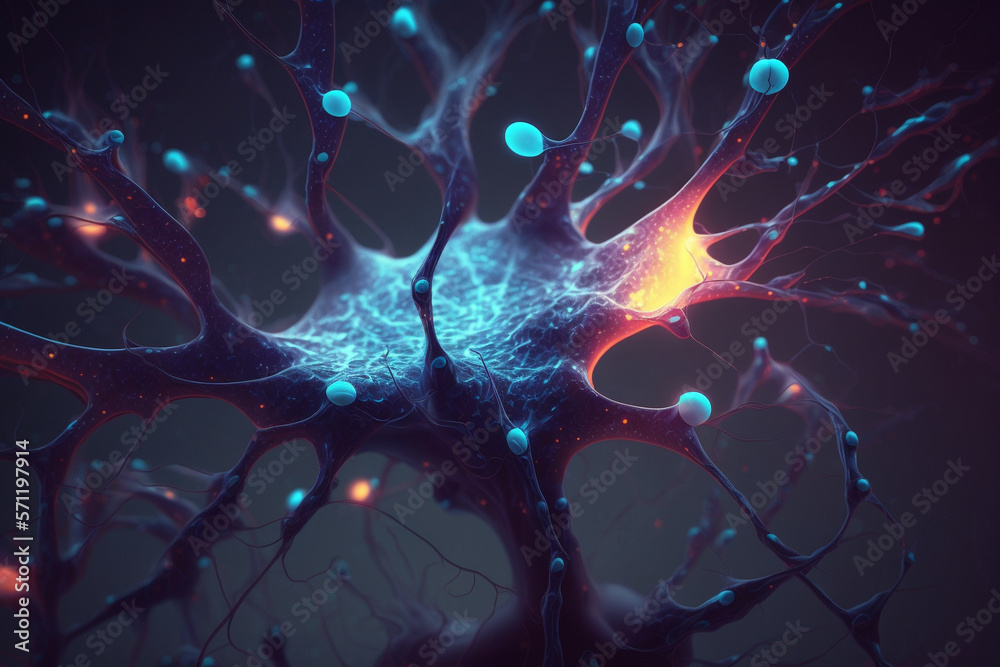 Neural network with glowing bioluminescence. The image represents the ...