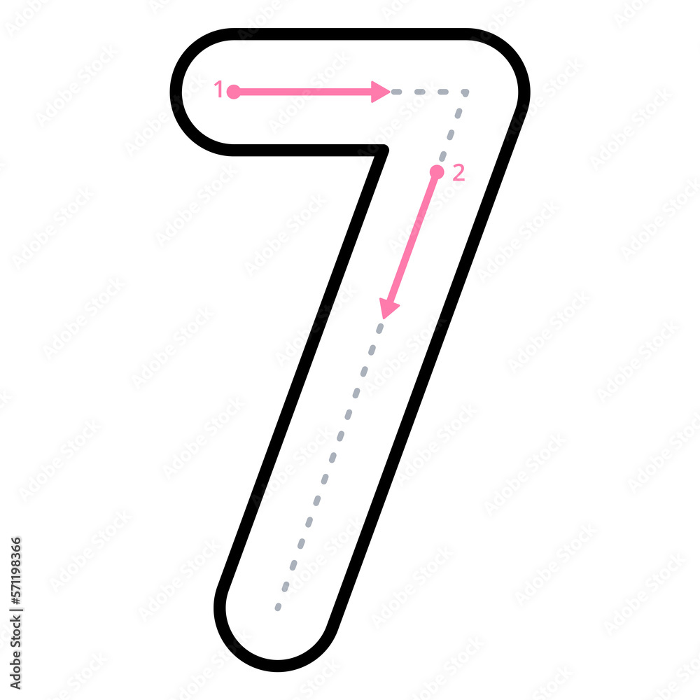 How to write number 7 with tracing guide Stock Illustration | Adobe Stock