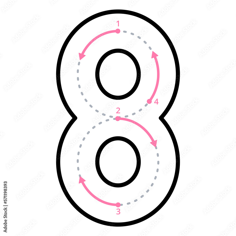 How to write number 8 with tracing guide Stock Illustration | Adobe Stock