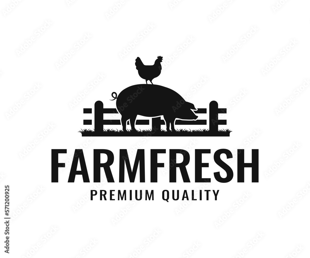 Chicken and pig farm logo. Animal farm logo design. Pig logo design template Stock Vector ...