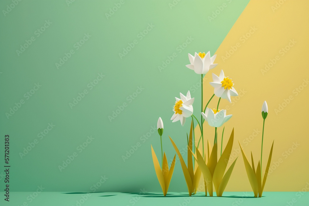 Minimalist spring background with pastel colors and springtime elements ...