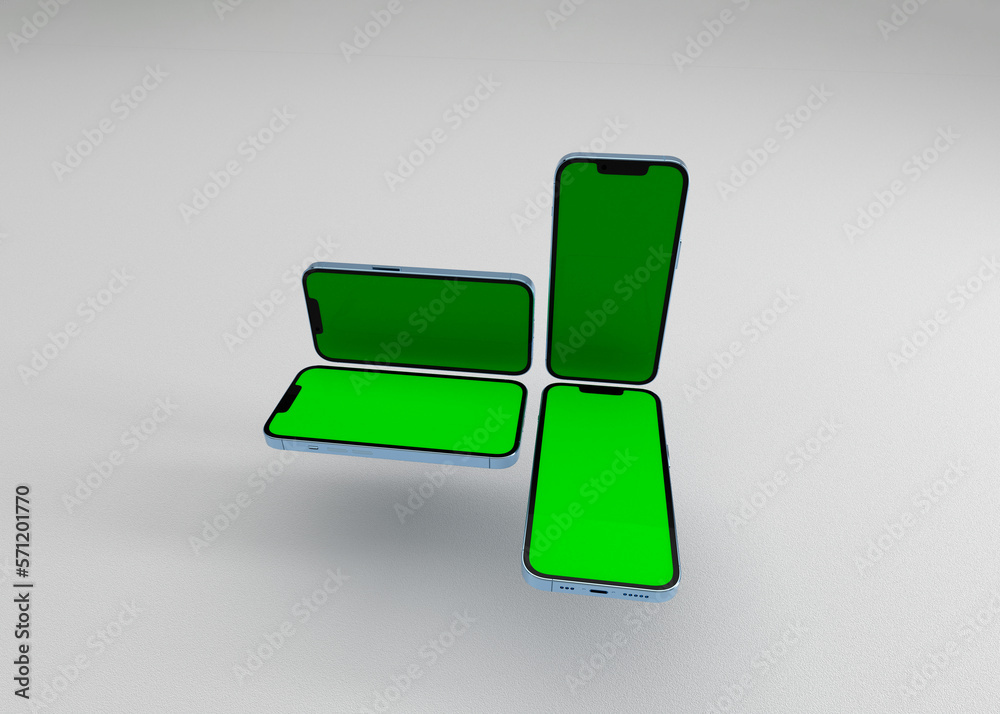 iPhone mockups in 3D on studio background. Positioned in various angles ...
