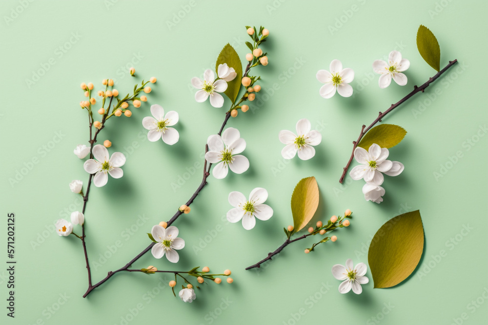 Minimalist spring background with pastel colors and springtime elements ...