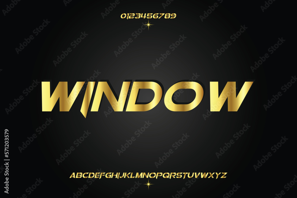 Window elegant golden alphabet letters font set. Classic Custom gold ...
