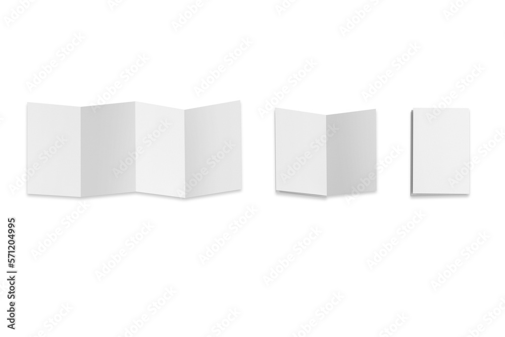 Four - folding white paper template brochure mockup isolated on white ...