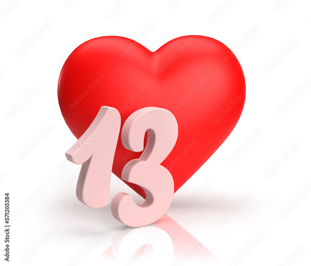 Heart number thirteen or 13 for valentine's day or anniversary. An ...