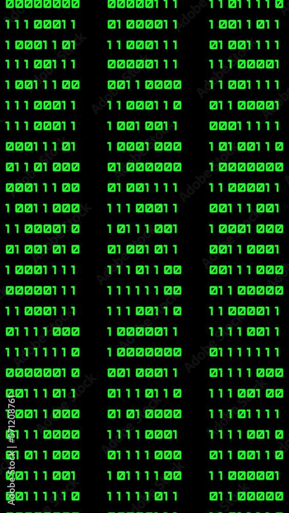 Abstract binary code background with green digits moving up the screen. Data, code, decryption ...