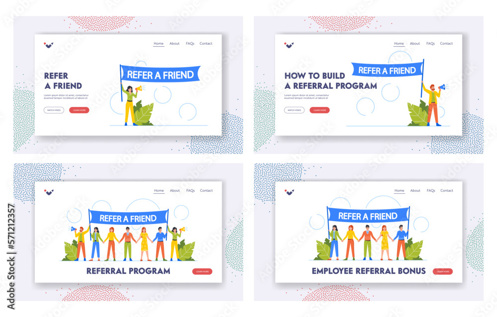 Refer A Friend Landing Page Template Set. Male And Female Characters ...